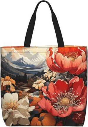 Generic Fleur De Montagne Color&eacute;e Sac Fourre-Tout R&eacute;utilisable Sacs Imperm&eacute;able Sac A Main Femmes Pour Travail Shopping Quotidienne