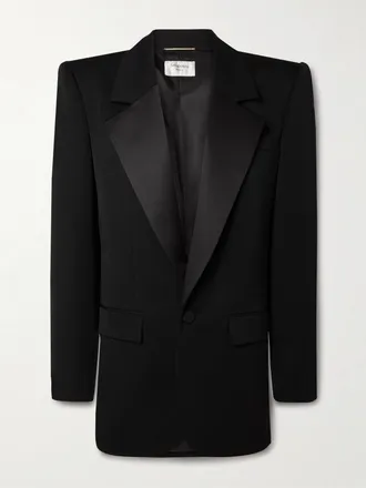 Saint Laurent Blazer En Laine Grain De Poudre Et Satin De Soie - Noir