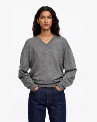 Arket Pullover Aus Merinowolle Mit V-Ausschnitt -Grau
