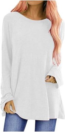 Generic Chemises &agrave; manches longues pour femme - Chemisier d&eacute;contract&eacute; &agrave; col en V - Col rond - Confortable - Uni - Coupe ample - Confortable - Chemisier en cot