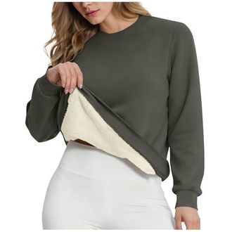 Generic Pull Femme Hiver Chic et &eacute;l&eacute;gant Couleur Unie D&eacute;contract&eacute; Sweatshirts col Rond Ample Pullover Mode Manche Longue Pull Femme Chaud Doubl&eacute; Tops Gris fon