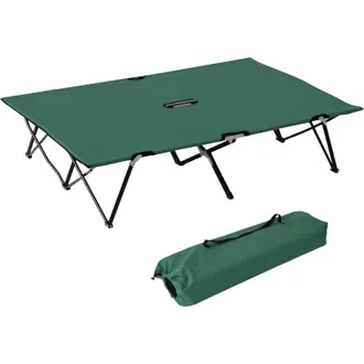 OUTSUNNY Campingbett Klappbar f&uuml;r 2 Personen Feldbett Klappbett mit Tragetasche bis 136 kg belastbar Stahl Oxford Gr&uuml;n+Schwarz 193 x 125 x 40 cm