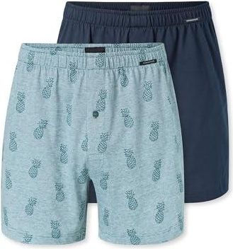 Schiesser Lot de 2 boxers pour homme - En coton - Coupe confortable - Boutonni&egrave;re - Taille &eacute;lastique - Id&eacute;e cadeau, Boxer bleu fonc&eacute;, turquoise, 3XL