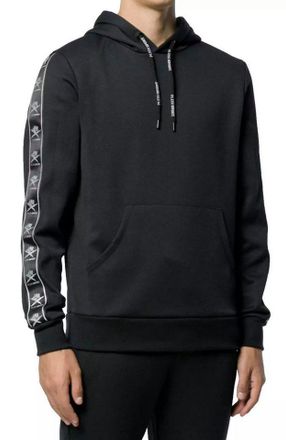 Philipp Plein Hoodie Kapuzen Sweatshirt mit Tape Streifen Fronttasche, Kordelz&uuml;gen, Gummiertes Logo, &Auml;rmelstreifen