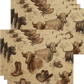 Generic Platzsets mit Cowboystiefeln und H&uuml;ten, rustikale Western-Bauernhaus-Platzsets f&uuml;r den Esstisch, Landhausstil, rutschfest, waschbar, f&uuml;r Innen- und Au