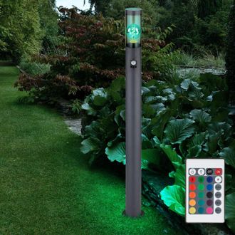 Globo Lighting LED Wegeleuchte mit Bewegungsmelder Au&szlig;enstehlampe dimmbar mit Fernbedienung Pollerleuchte au&szlig;en Gartenlampen anthrazit, RGB Farbwechsel, rauch 8,5W