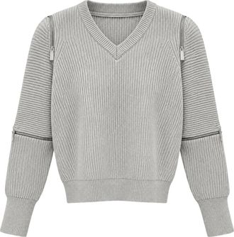 Meimeij Pull col en V - Femme - Pulls - Gris - Taille: 34 FR
