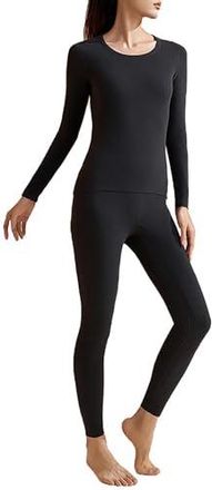 Generic Sous-vêtement dhiver à col rond pour femme - Sous-vêtements chauds et confortables - Ensemble de 2 pièces en peluche épaisse - Haut à manches longues 