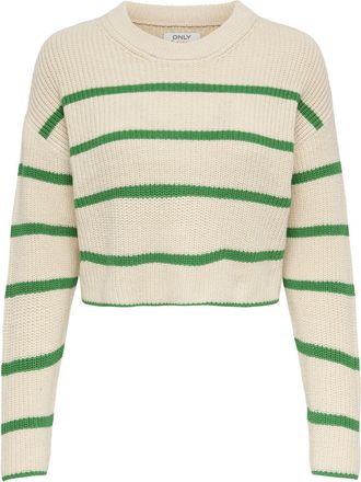 Only Womens ONLMALAVI L/S Cropped Pullover KNT Strickpullover, Pumice Stone/Stripes:Green BEE, XL