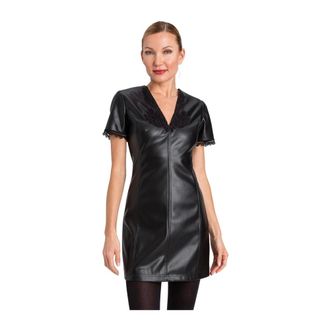 Twinset Femme, Robes, Noir, Taille: 40 FR Abito in ecopelle intarsio