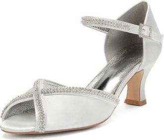 Generic Chaussures De Mariage Talons Femme Talons Bas Ouverts Élégants Satinée Mariée Chaussures Dress Fête Bridal Moyen Sandales 6.5Cm,Ivoire,39 EU