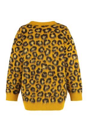 Bottega Veneta Womens Leopard Print Wool-Mohair Cardigan Ocher Wool And Mohair Cardigans Sweater