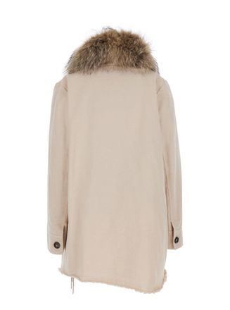 Bazar Deluxe Womens Short Parka With Beige Fur Collar Coat