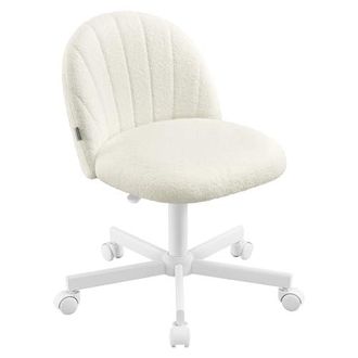 Songmics Chaise de Bureau, Chaise Coiffeuse en Tissu Peluche, Fauteuil avec Rembourrage en Mousse, Hauteur R&eacute;glable, pour Bureau, Chambre, Dressing, Blanc Cr&egrave;m