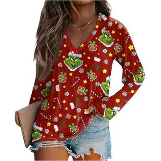 Generic Le Grinch Tshirt Noel Femme Vêtements Oversize Pull Adulte Hiver T-Shirts Drole Sweatshirts Costume Col V Christmas Polaire Pulls Noël Sweat The Grinc