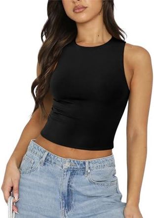 Generic D&eacute;bardeur Femme Maillot De Corps T-Shirt &eacute;l&eacute;gant sans Manches ajust&eacute; en Couleur Unie avec col Rond et Dos Nageur id&eacute;al pour Une Utilisation Quotidienn
