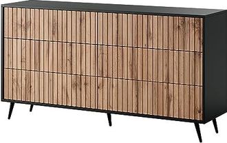 Selsey Kommode Schrank Aufbewahrungsschrank 154 cm Mit 6 Schubladen Wotaneiche Schwarze Beine Belllo