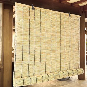 Generic Bambus Rollos Senkrechtmarkise Außen Sonnenschutz Sichtschutz Rollo 45-150cm Breit Handgewebt Römischer Atmungsaktiver Vorhang Mit Lifter Für Tür Fens