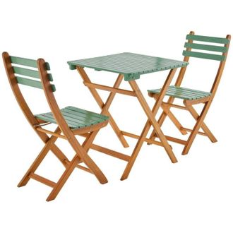 Sweeek Sweeek - Table de jardin pliante bois dacacia + 2 assises vert de gris hilora, table carr&eacute;e