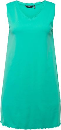 Ulla Popken Damen, Wellenkanten, A-Linie, Feinripp, Biobaumwolle 793167 Kleid, Grün, 52 DE/54 DE