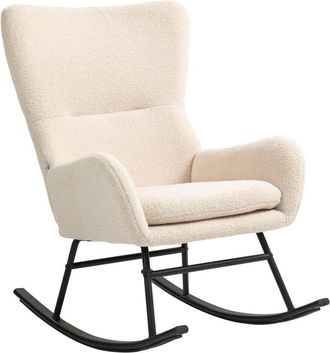 HOMCOM Fauteuil à bascule rocking chair style néo-rétro acier noir effet laine bouclée beige clair