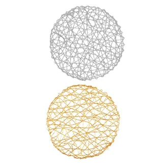 DOITOOL 2 St&uuml;ck Runde Platzsets aus Gewebtem Papierfaser Material Handgefertigte Dekorative Hohlraumartige Langlebige Tischmatten in Gold und Silber f&uuml;r Esszi
