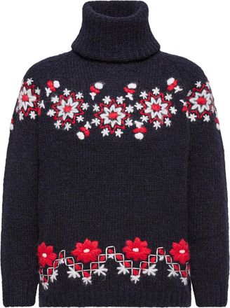 Moncler Moncler Hand-embroidered Alpaca & Wool Turtleneck Jumper, Women, Blue, Size: Xs
