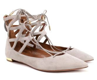 Aquazzura Grey Suede Christy Lace-up Sandals Size 37.5