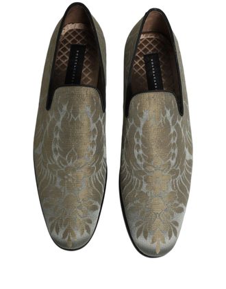 Dolce & Gabbana Mens Gold Floral Jacquard Slip On Loafers Shoes Leather