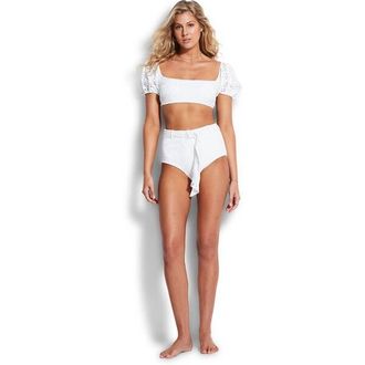 Seafolly Damen Bikinioberteil Costa Bella Puff Sleeve Bandeau