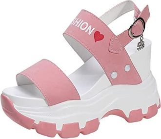 Generic Sandales &agrave; talons inclin&eacute;s pour femme, escarpins &agrave; plateforme &eacute;paisse, doublure douce en satin, sangle de cheville, demoiselle dhonneur, mariage, rose