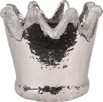 Clayre & Eef Blumentopf Krone Ø 15x14 cm Silberfarbig Terrakotta