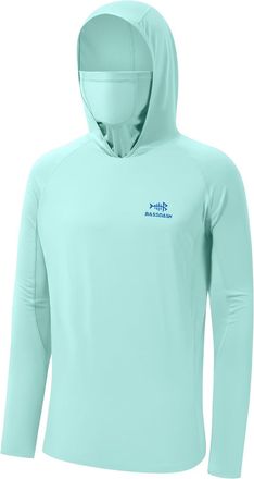Bassdash UPF 50+ Herren T-Shirt Langarm Angelhemd mit Maske UV Schutz Neck Gaiter Hoodie mit Daumenloch