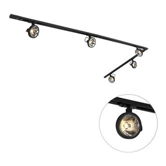 QAZQA Go - Syst&egrave;me sur rail spot luminaire plafond, plafonnier compatible pour led - 5 lumi&egrave;re - l 300 cm - Noir - Moderne - &eacute;clairage int&eacute;rieur - Salon i