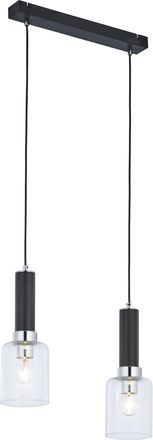 Licht-Erlebnisse Lange Pendelleuchte MUIRNE Metall Glas h&ouml;henverstellbar 2-flammig E27 L:44cm H&auml;ngelampe Wohnzimmer