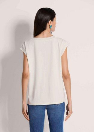 Madeleine Kurzarmshirt Sommershirt mit Rippenb&auml;ndern Basicshirt mit V-Ausschnitt, breiten Rippenb&auml;ndern und Kurzarm