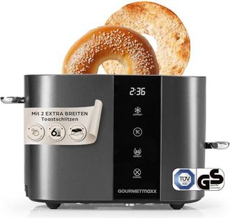 Gourmetmaxx Toaster Kurzschlitz f&uuml;r 2-Scheiben | Toastr&ouml;ster Anthrazit mit 6 Br&auml;unungsgraden und Ready-2-eat-Countdown | Elektrisches K&uuml;chenger&auml;t mit Touchdisplay