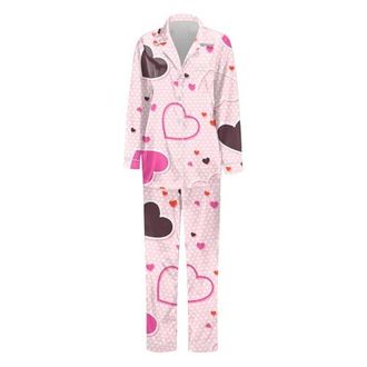 Generic 2026 Saint-Valentin dames mode imprim&eacute; maison v&ecirc;tements costume ample et confortable d&eacute;contract&eacute; chemise &agrave; manches longues pantalon deux pi&egrave;ces, rose,