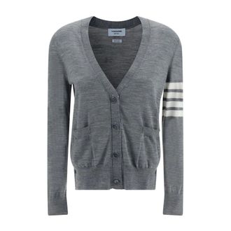 Thom Browne Femme, Pulls, Gris, Taille: 38 FR 4Bar Wool Cardigan