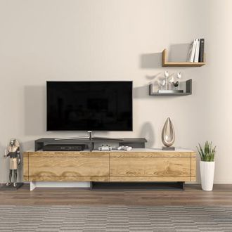 Hanah Home Stylish TV Stand, 180 cm, White & Oak with Anthracite Accents | 100% Melamine Coated Particle Board, 18 mm Thick | Modern Design for Living Room