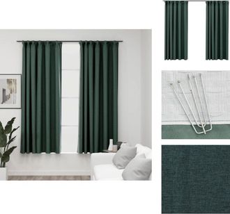 vidaXL Verdunkelungsvorh&auml;nge Haken Leinenoptik 2 Stk. Gr&uuml;n 140x175 cm - Verdunkelungsvorh&auml;nge - Leinenlook - Vorh&auml;nge Gr&uuml;n - Wohnraumdekoration