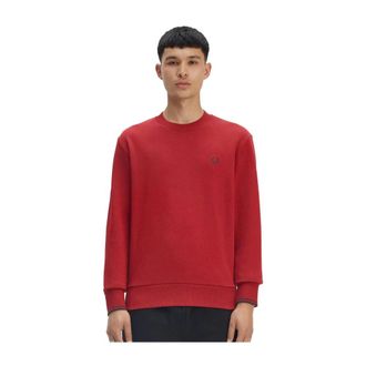 Fred Perry Homme, Sweatshirts et sweats à capuche, Rouge, Taille: S SweaT-shirt ras du cou en coton avec finitions côtelées