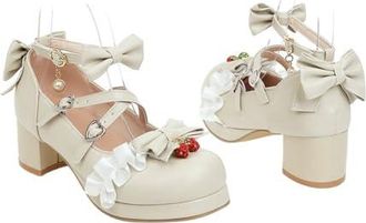 BESTONZON JOINPAYA Chaussures Four Seasons pour Femme à Talon Moyen Ballerines Beiges Ornées dUn Noeud Taille 40 Confortables et Respirantes pour Travail Mariag