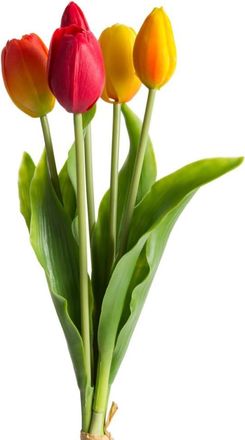 Botanic-Haus künstliches Tulpenbündel Holland mit 3 Tulpen und 2 Tulpenknospen real Touch Farbe: rot-gelb-orange real Touch