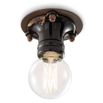 Ferroluce Deckenleuchte Industrial Minimal Pipes Eisen und Keramik Vintage Schwarz 1 Licht E27