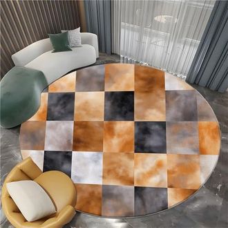 Generic Jaune Contemporain Tapis Rond Salon, Exquis &Agrave; Carreaux Impression Tapis de Sol D&eacute;coration Antid&eacute;rapant pour Chambre Cuisine Balcon Terrasse Salle &agrave; Ma