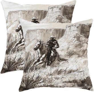 Generic Cowboy-Kissenbez&uuml;ge, rustikale Pferdeklippen, Herbstbraun, mit verstecktem Rei&szlig;verschluss, Akzente, Kissenbez&uuml;ge f&uuml;r Wohnzimmer, Wohnung, Bett, Sofa, 