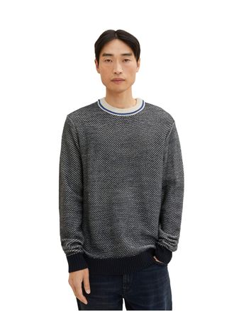 Tom Tailor Herren Cosy Strickpullover mit Wolle 1033677, 30667 - Navy White Knit Structure, L