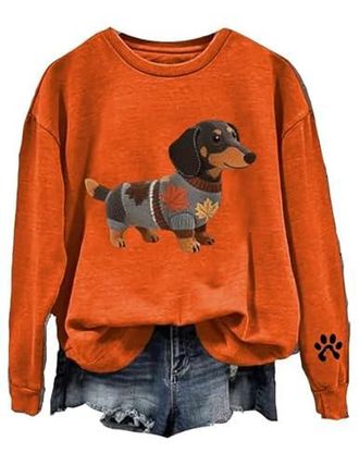 Generic Sweat-shirt &agrave; capuche pour femme avec imprim&eacute; Teckel - Manches longues - D&eacute;contract&eacute; - Automne Hiver - Pull graphique surdimensionn&eacute;, Orange, XXL