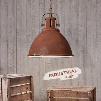 Lightbox k&uuml;rzbare Vintage H&auml;ngelampe mit Glasscheibe - industrielle Pendelleuchte mit 47cm Durchmesser- f&uuml;r Esszimmer - E27 Fassung, max. 60 W - Metall/Glas Ro